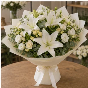 Crini Imperiali albi premium cu frezii crem - Florarie Online Bucuresti ...
